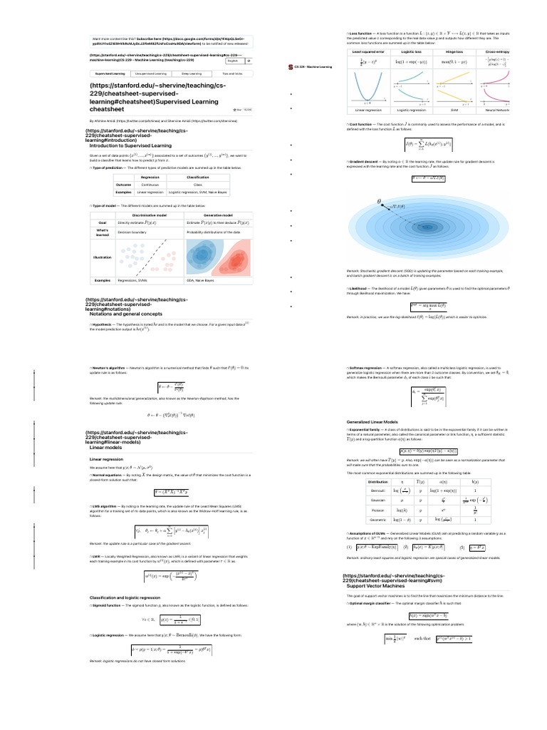 CS 229 - Supervised Learning Cheatsheet | PDF | Support Vector Machine ...