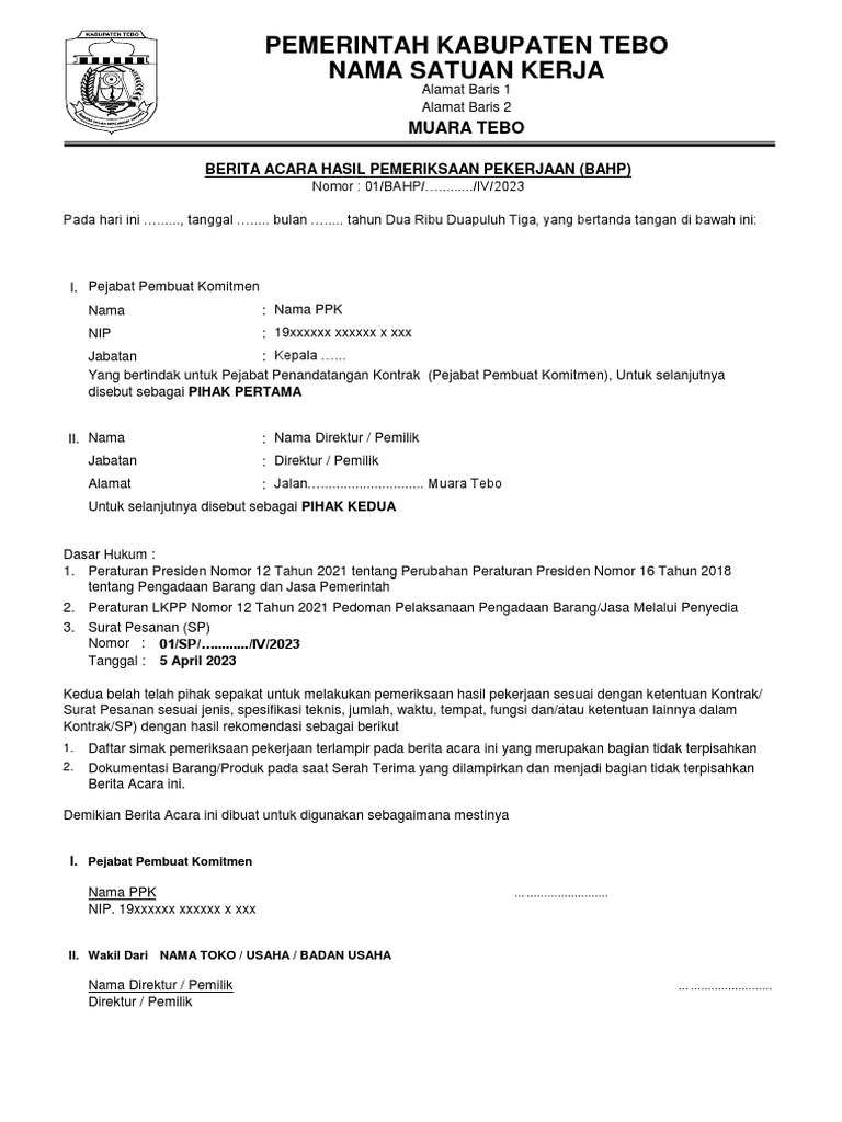 Berita Acara Hasil Pemeriksaan Pekerjaan (Bahp) | PDF