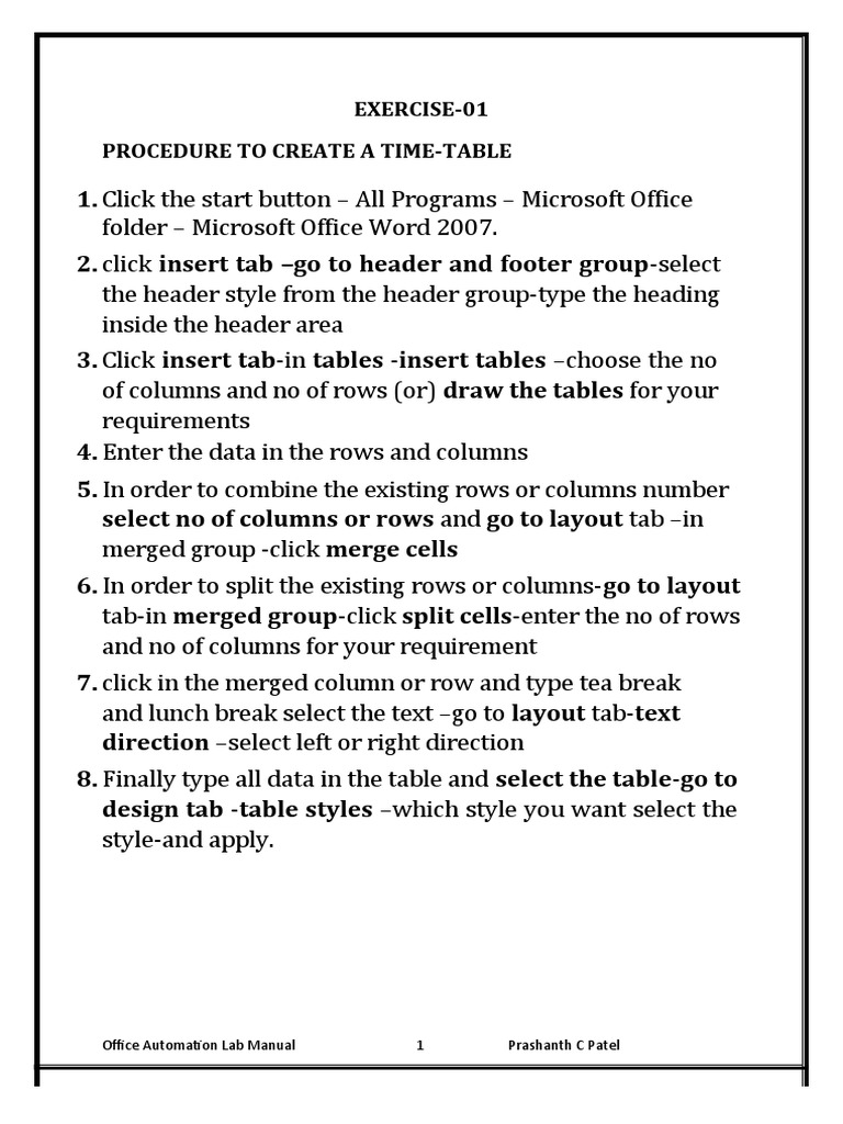 OA Lab Manual Jul-Dec2018-19 | PDF | Page Layout | Microsoft Word