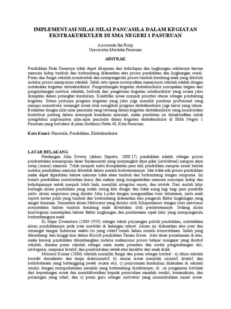 Implementasi Pancasila di Ekstrakurikuler | PDF