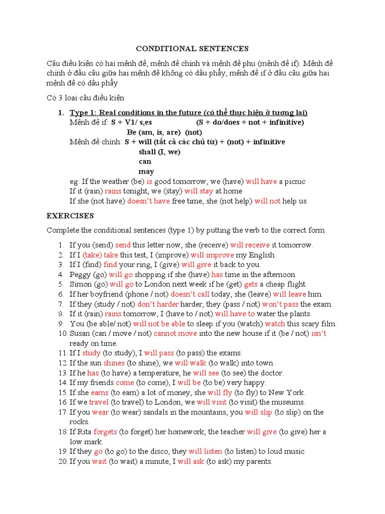 Conditional Sentences Type 1 | PDF