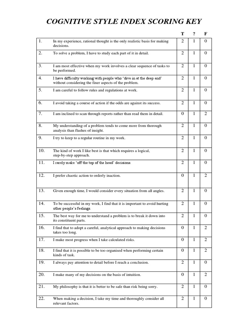 Csi Scoring Key | PDF | Decision Making | Academic Discipline Interactions