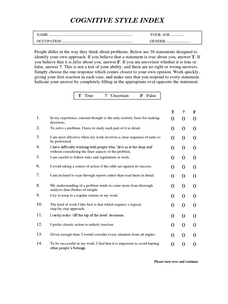 CSI Questionnaire | PDF | Thought | Behavioural Sciences