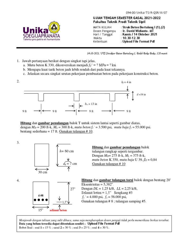 KOP UTS Struktur Beton Bertulang I | PDF