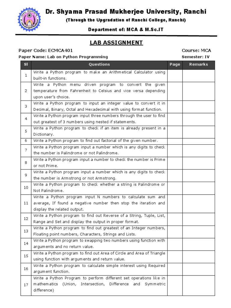 Lab Assignment Questions of Python | PDF | Parameter (Computer ... Lab Assignment Questions of Python | PDF | Parameter (Computer ...