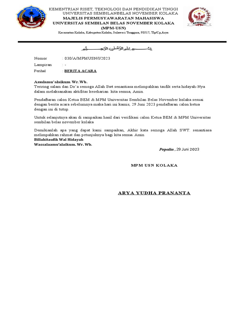 BERITA ACARA MPM Baru | PDF