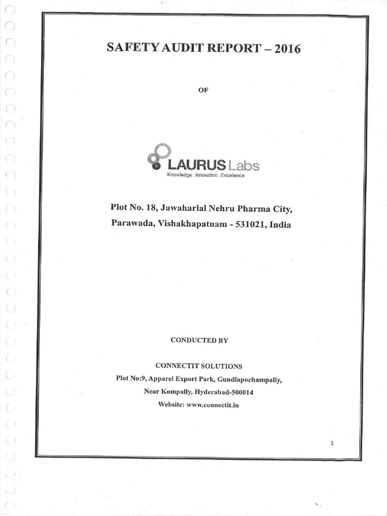 Safety Audit Report Laurus Labs Unit 3 2016 17 | PDF