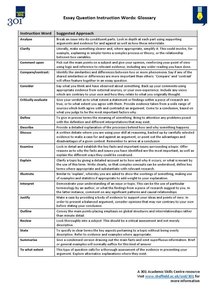 Essay Instruction Words | PDF | Argument | Evidence