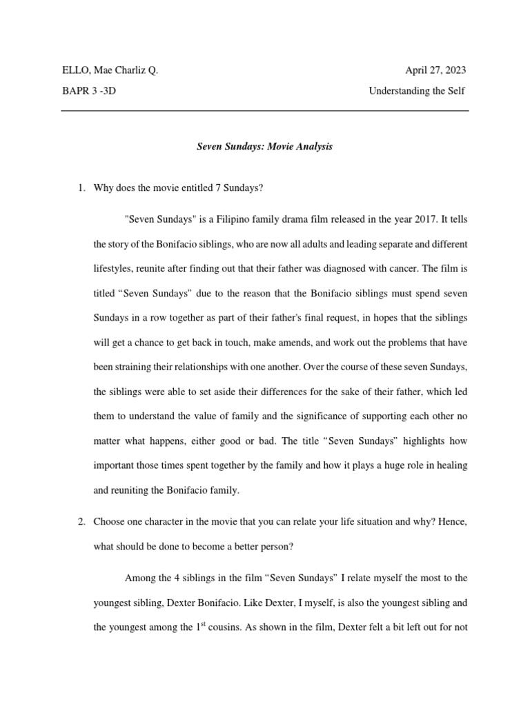 Seven Sundays Analysis | PDF | Sibling | Behavioural Sciences