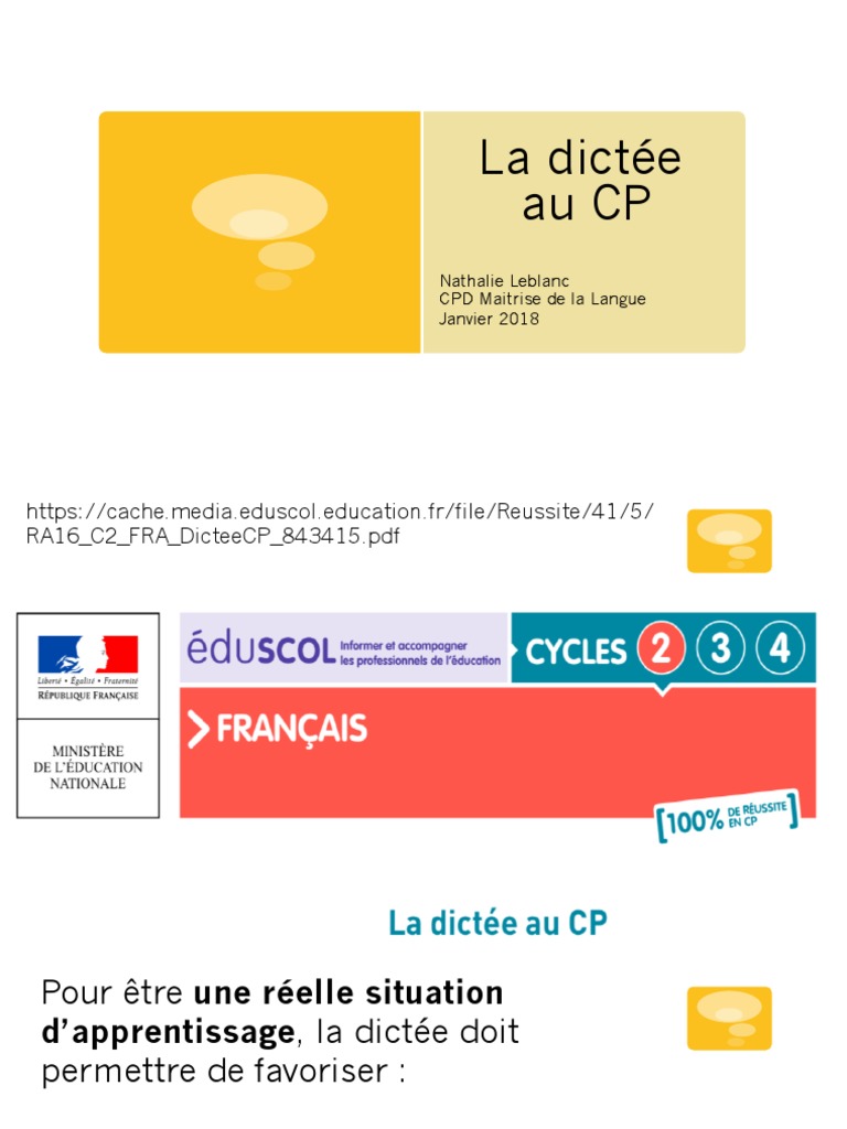 La dictée au CP : Méthodes et Progression | PDF