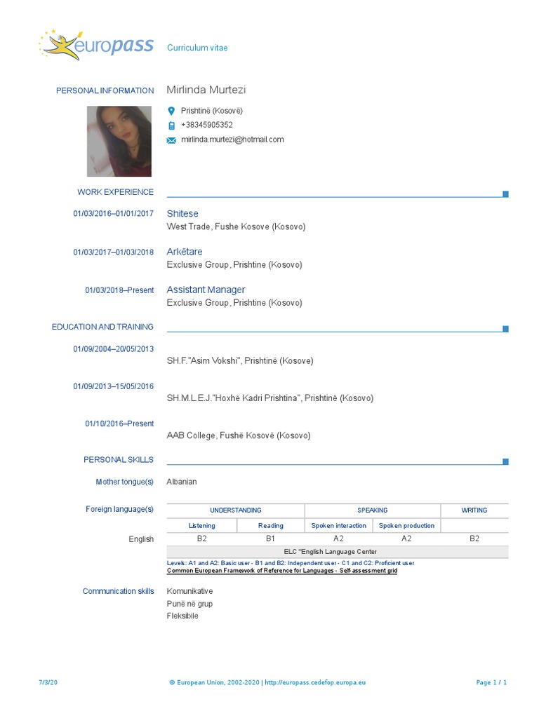 Mirlinda Murtezi's CV: Assistant Manager | PDF