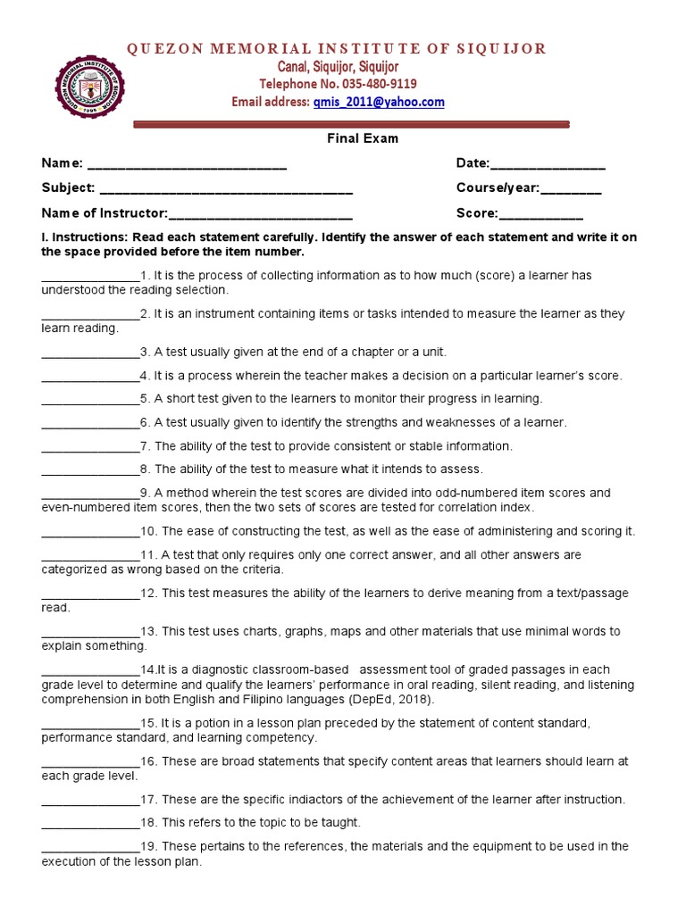 Final Exam - Teaching Litercy | PDF | Reading Comprehension | Learning