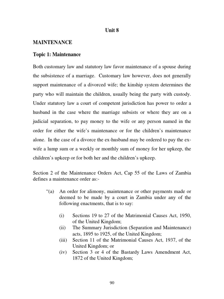 Family Law - Unit 7 - Maintenance & Child Custody | PDF | Alimony ...
