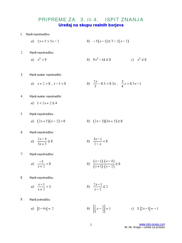 Ispit Znanj MAT 1 | PDF