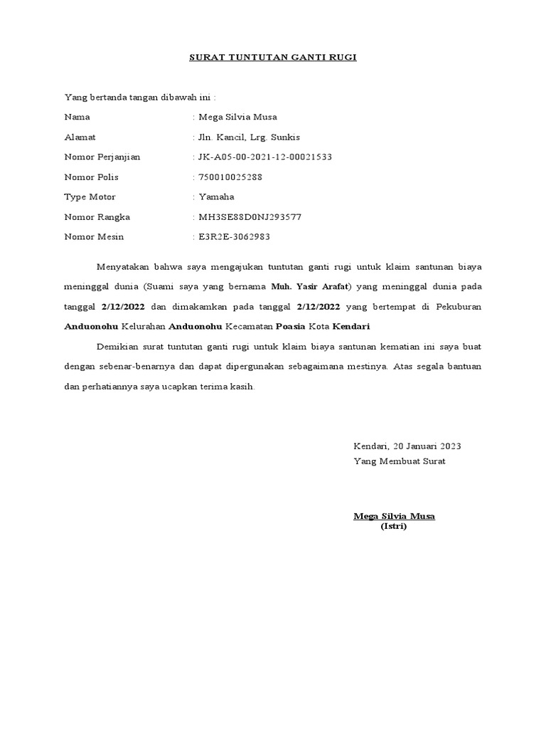 Surat Tuntutan Ganti Rugi | PDF