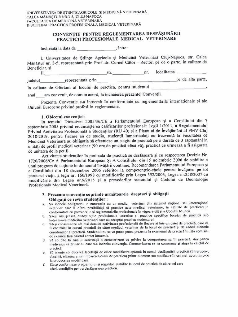 Conventie Practica Ro 2021-2022 | PDF