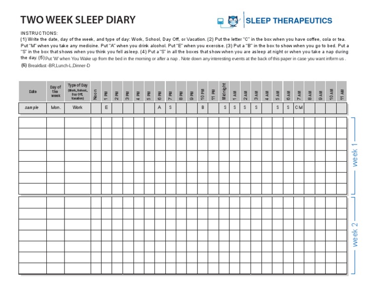 Sleep-Diary-Form Sleep Therapeutics | PDF | Food And Drink | Drink