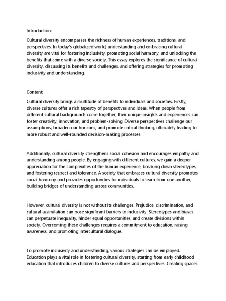 Embracing Cultural Diversity for Inclusivity | PDF | Multiculturalism ...