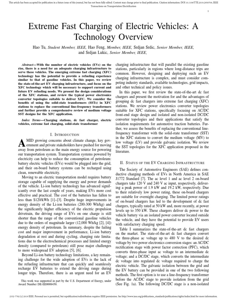 Extreme Fast Charging of Electric Vehicles ATechnology Overview | PDF ...