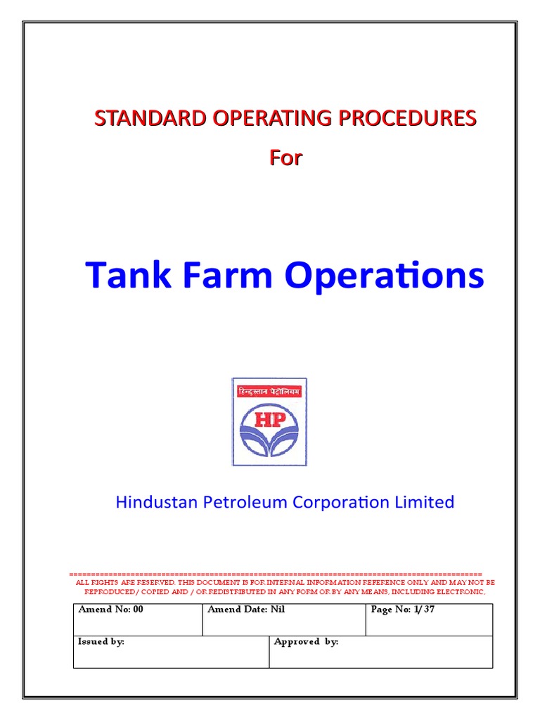 Tank Farm Operations SOP Guide | PDF | Valve | Pump