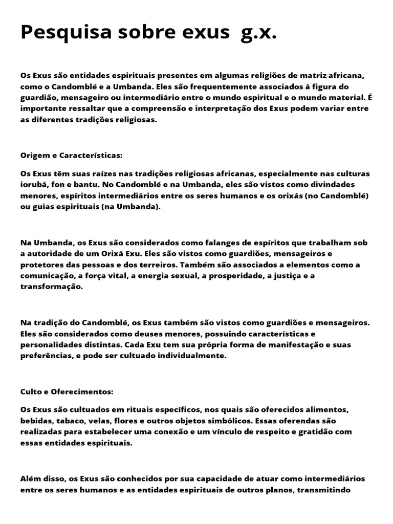 Pesquisa Sobre Exus G.X. | PDF | Fés religiosas