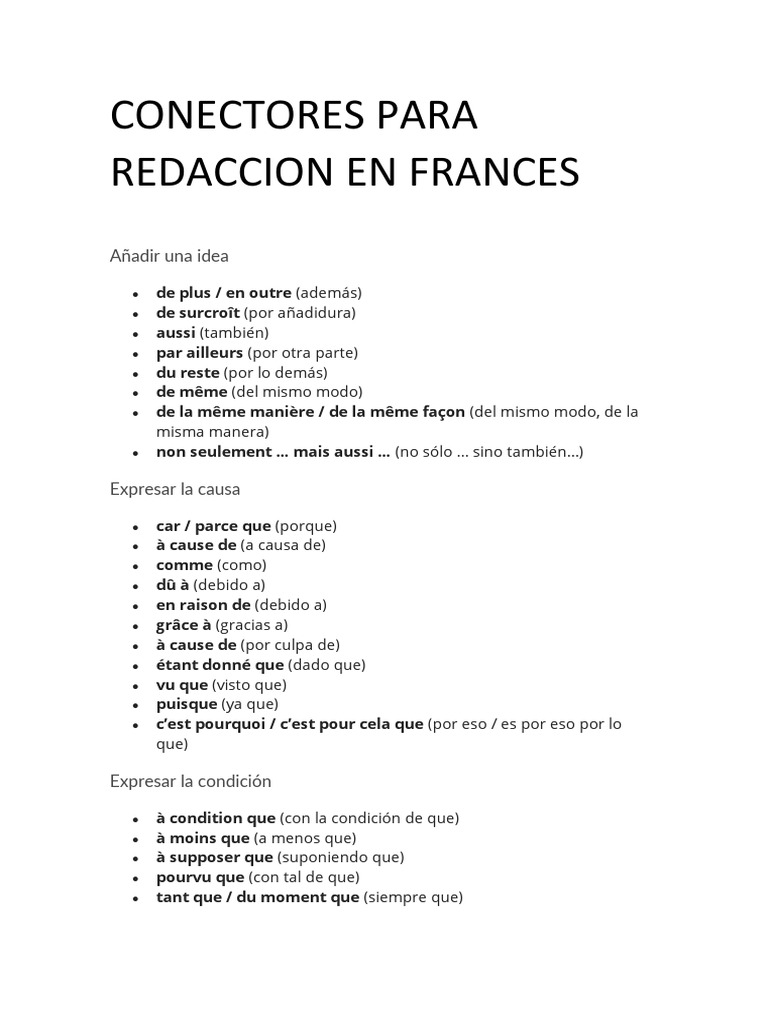 Conectores para redacción en francés | PDF