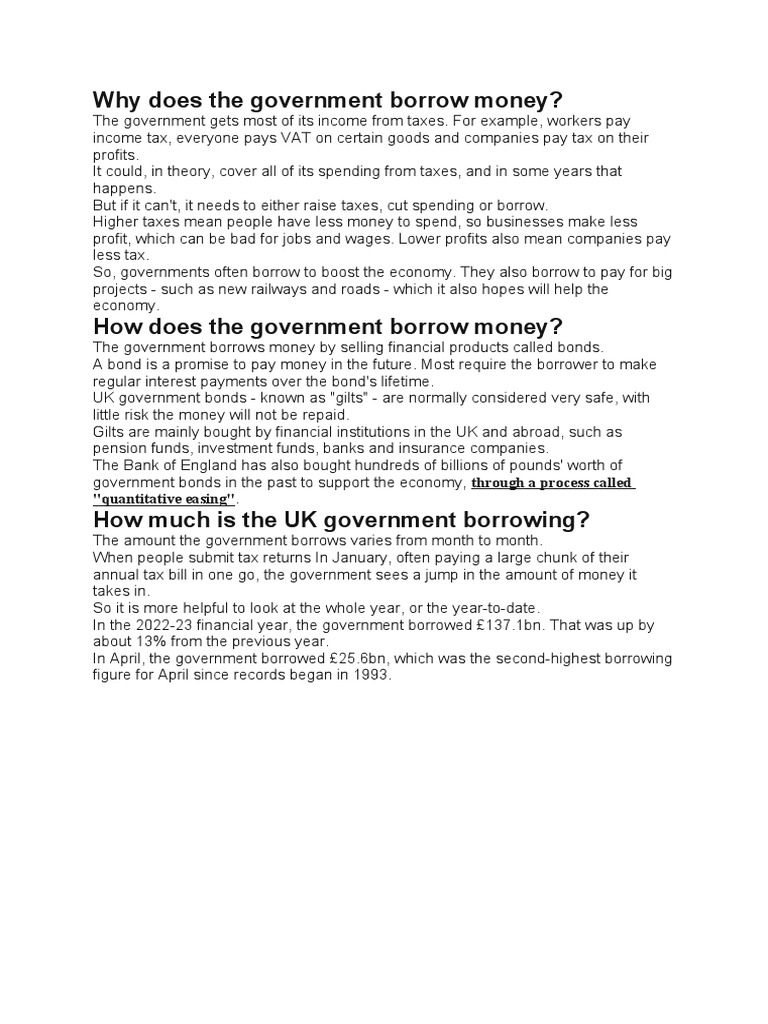 Why Does The Government Borrow Money | PDF | Taxes | Gilt Edged Securities Why Does The Government Borrow Money | PDF | Taxes | Gilt Edged Securities