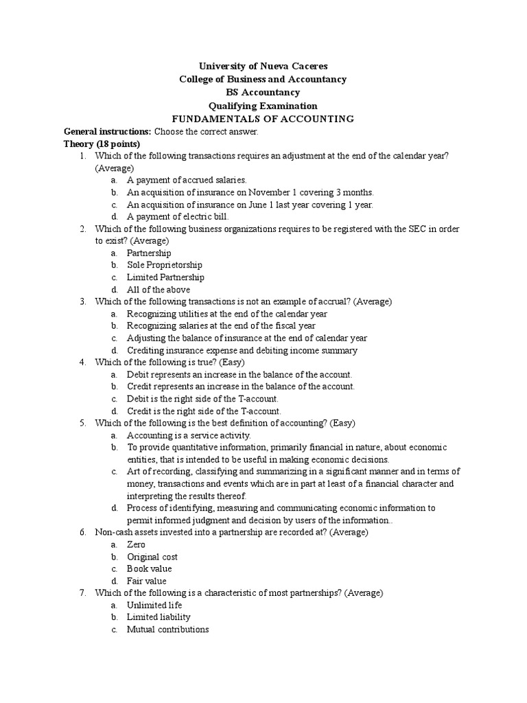 Fundamentals of Accounting Exam Guide | PDF | Debits And Credits | Expense