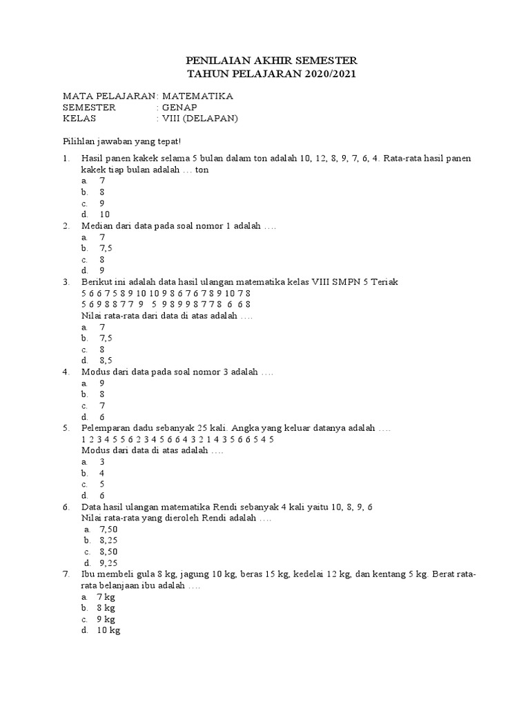 Soal Uts MTK 8.2 2021 | PDF | Metode & Bahan Ajar