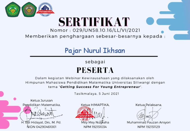 SERTIFIKAT WEBINAR KEWIRAUSAHAAN | PDF