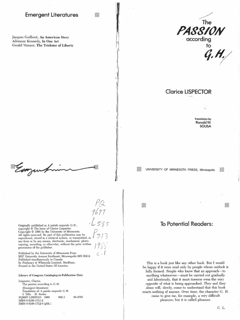 Lispector The Passion According To GH | PDF