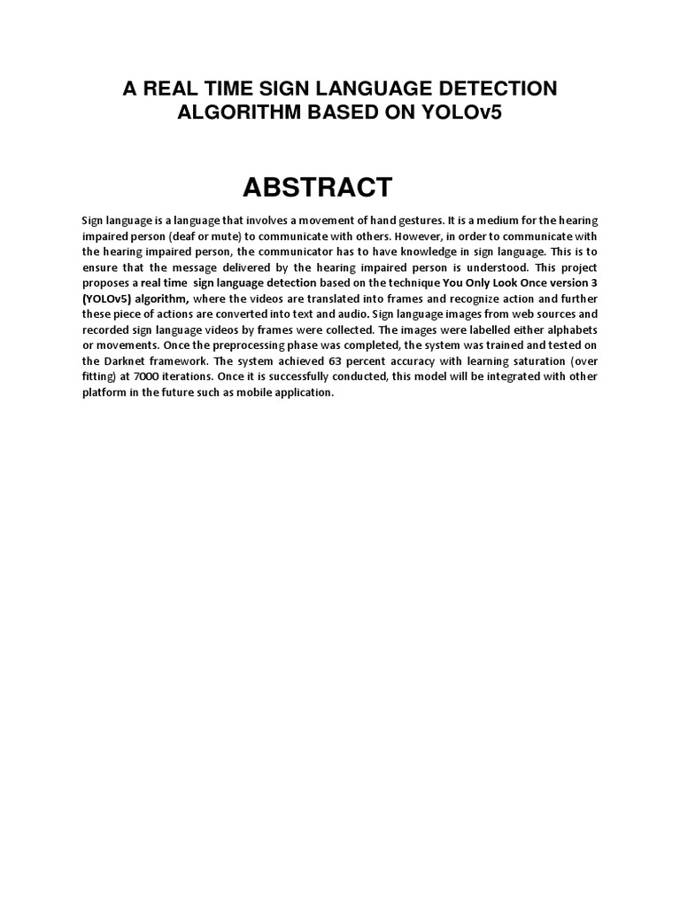 A Real Time Sign Language Detection Algorithm Based On Yolov5 Pdf 6009