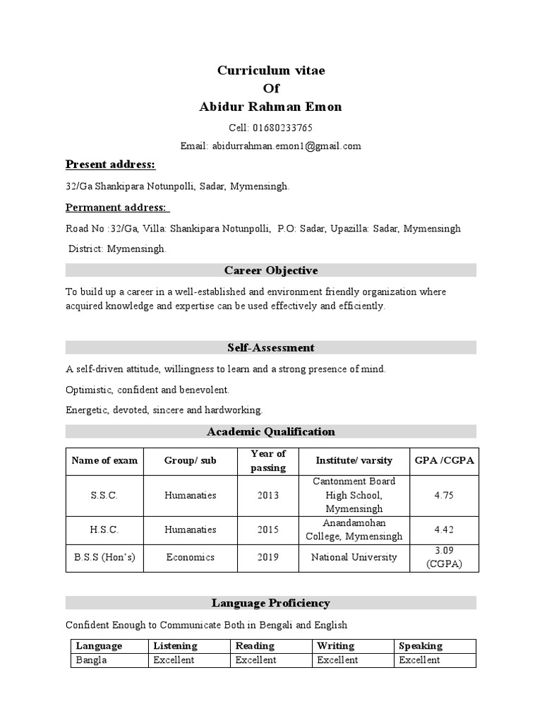 CV Abidur Rahman Emon | PDF