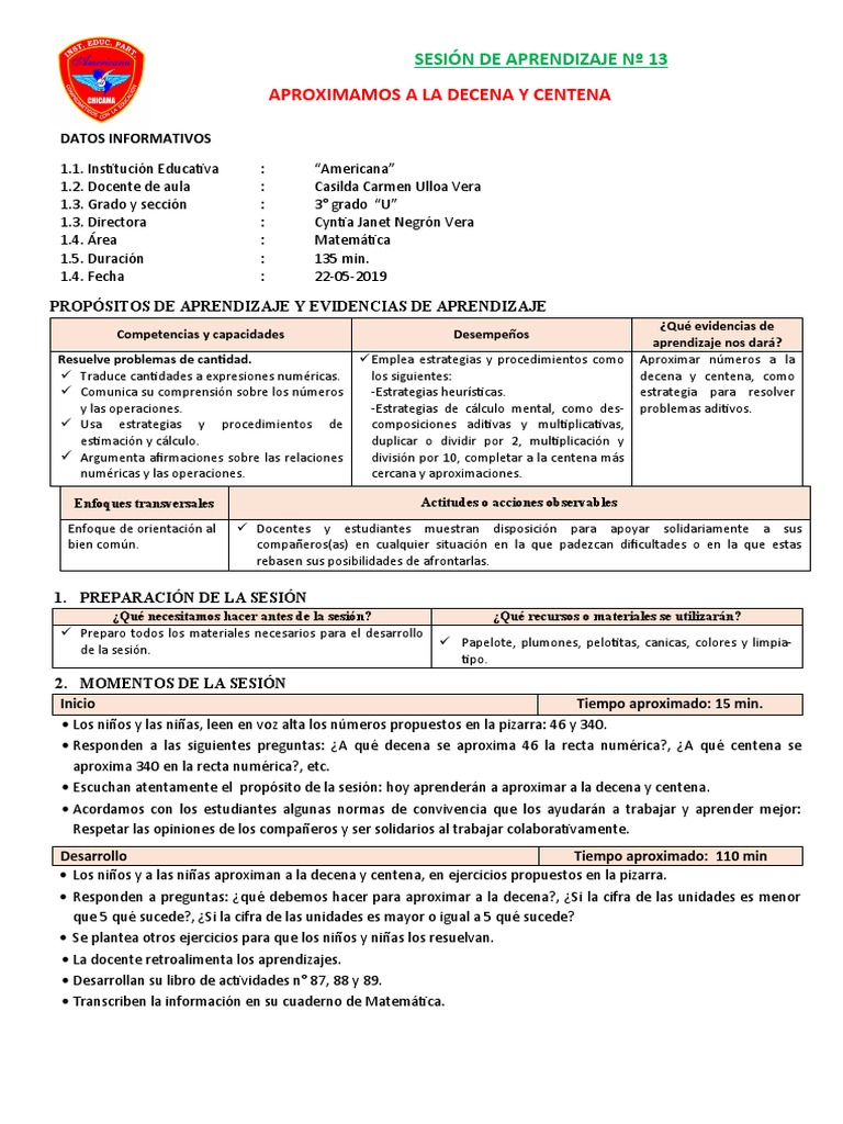 13- APROXIMAMOS A LA DECENA Y CENTENA | PDF | Aprendizaje | Psicología cognitiva