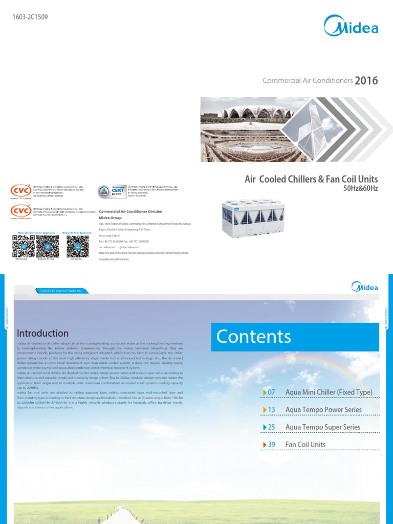 Midea Air-Cooled Chillers & FCUs Guide | PDF | Air Conditioning | Heat ...