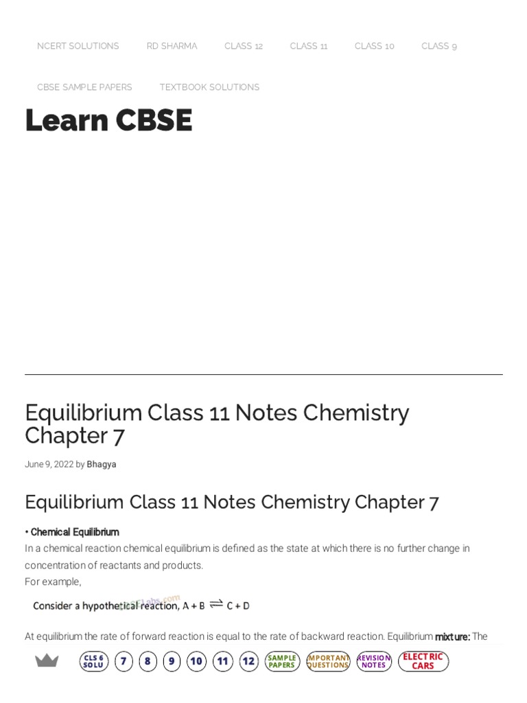 Equilibrium Class 11 Notes Chemistry Chapter 7 - Learn CBSE | PDF ...