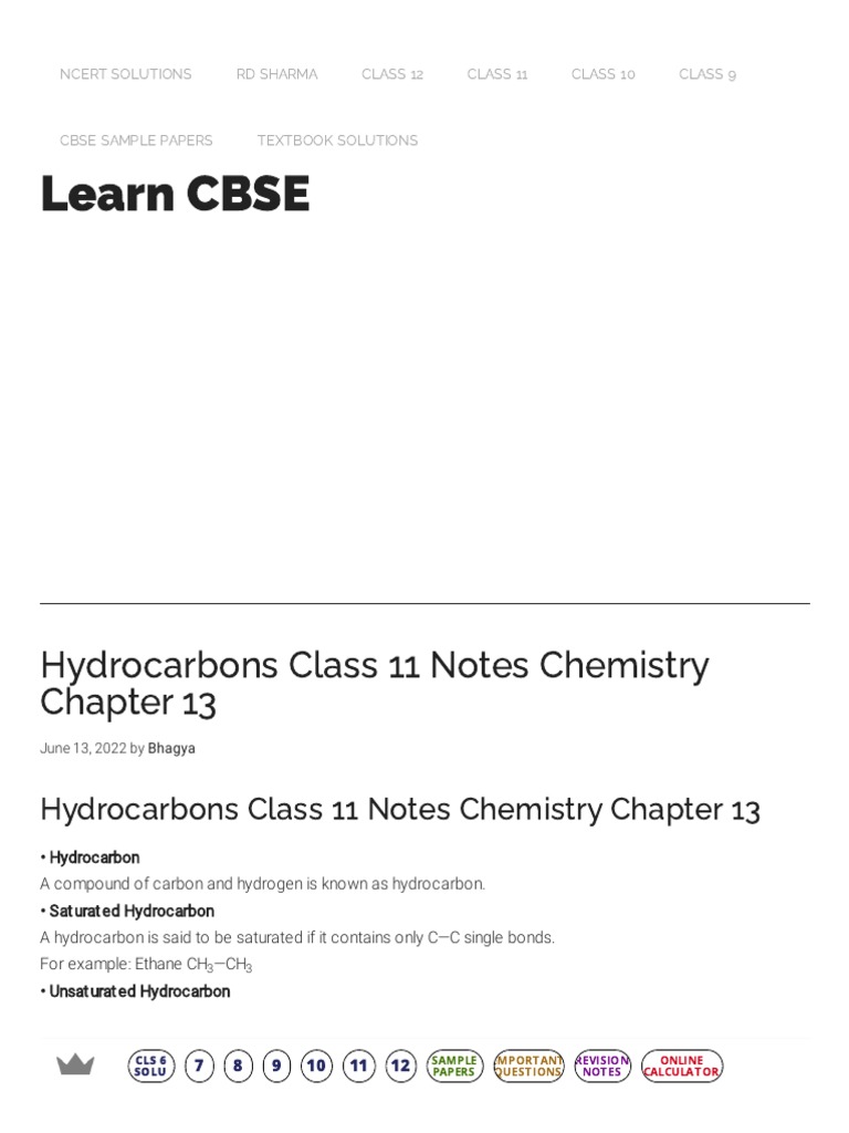 Hydrocarbons Class 11 Notes Chemistry Chapter 13 - Learn CBSE | PDF ...