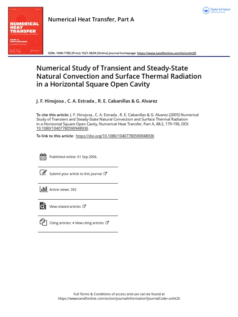 Numerical Study of Transient and Steady State Natural Convection and Surface Thermal Radiation ...