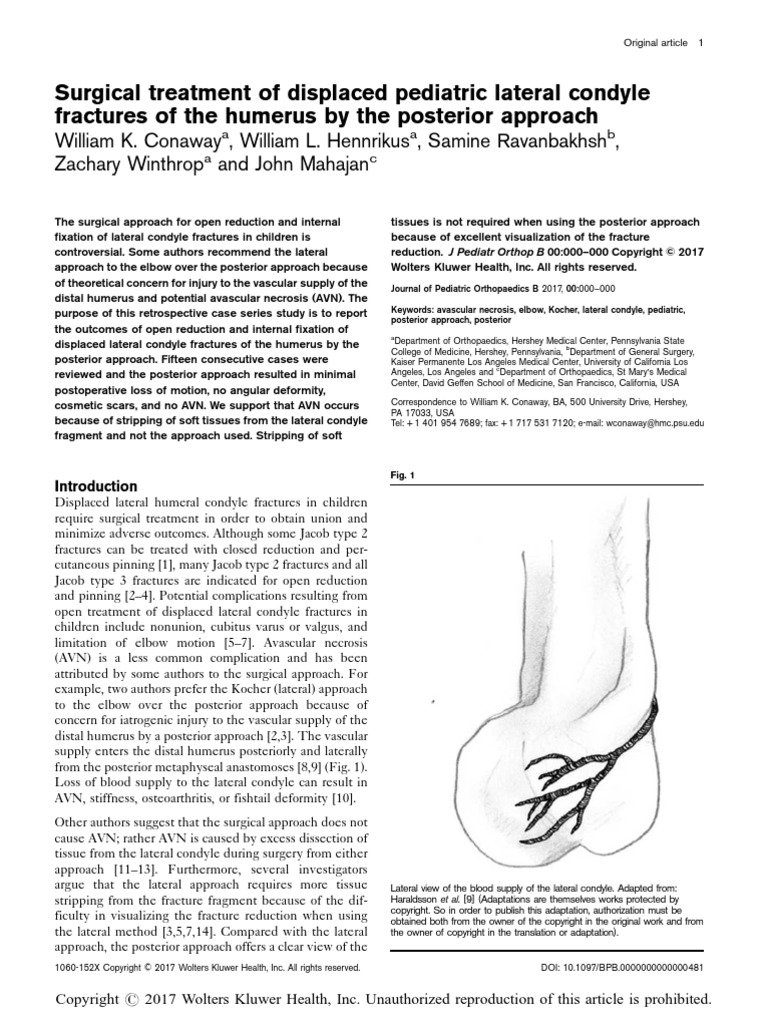 Surgical Treatment of Displaced Pediatric Lateral Condyle Fractures of ...