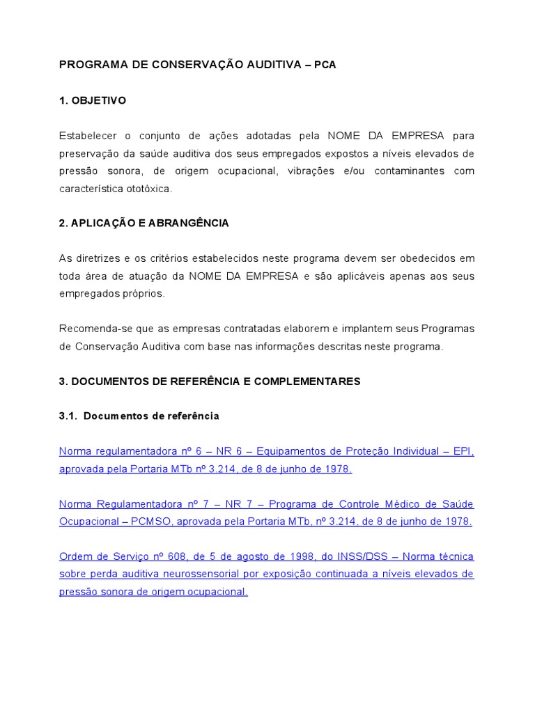 Programa de Conservação Auditiva - PCA (Modelo) | PDF | Barulho