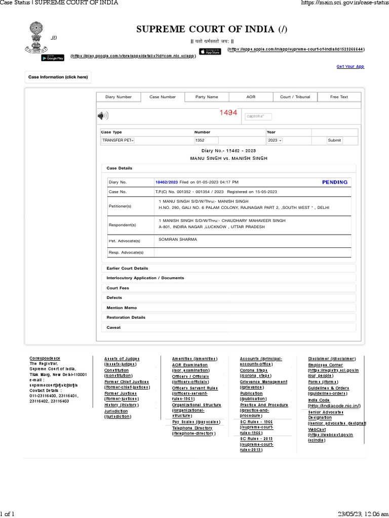 Case Status Supreme Court of India | PDF | Supreme Court Of India ...