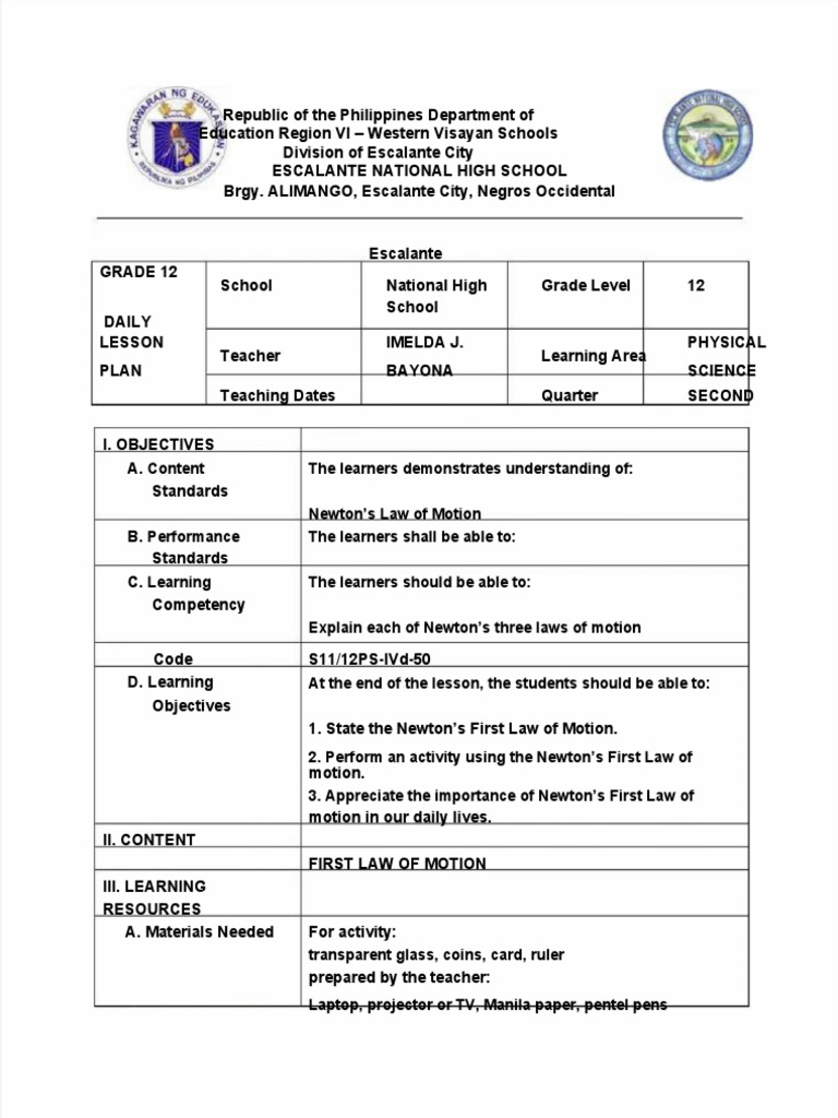 Grade 12 Physical Science Lesson Plan | PDF | Astronomy | Physical Sciences