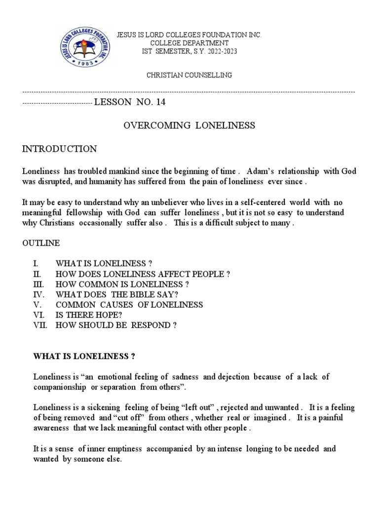 #14 Overcoming Loneliness | PDF | Loneliness | Self Esteem