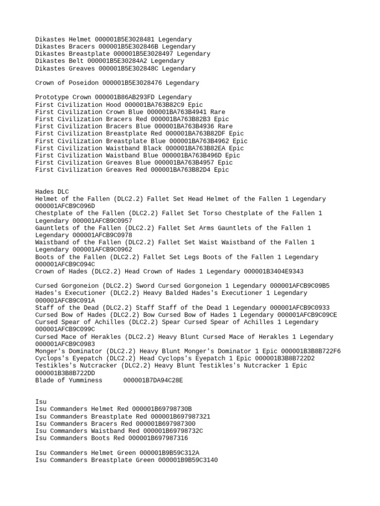 HASH ID (Ones That Don't Exist in Excel) | PDF | Dagger | Melee Weapons