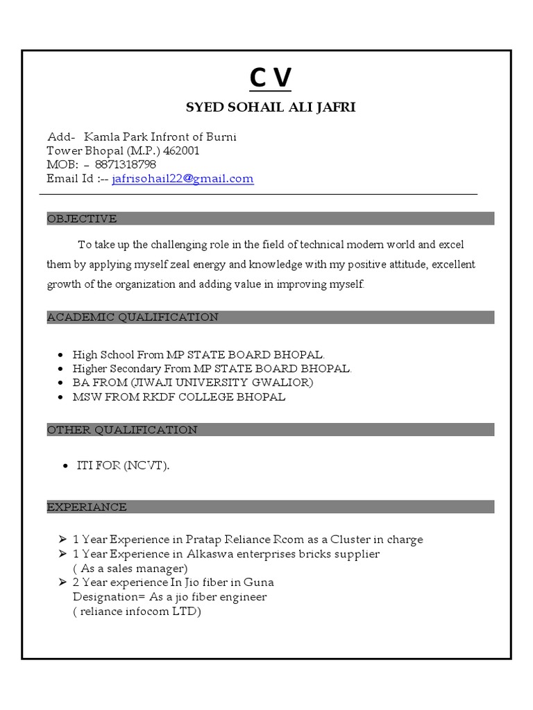 Syed Sohail Ali Jafri CV Summary | PDF | Career & Growth