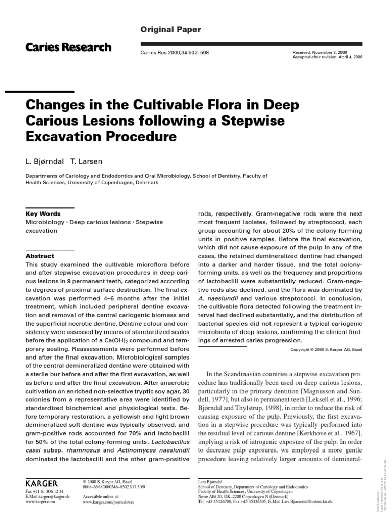Changes in The Cultivable Flora in Deep Carious Lesions Following A ...
