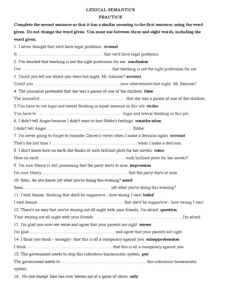 LEXICAL SEMANTICS - Practice - Session 15 | PDF | Thought