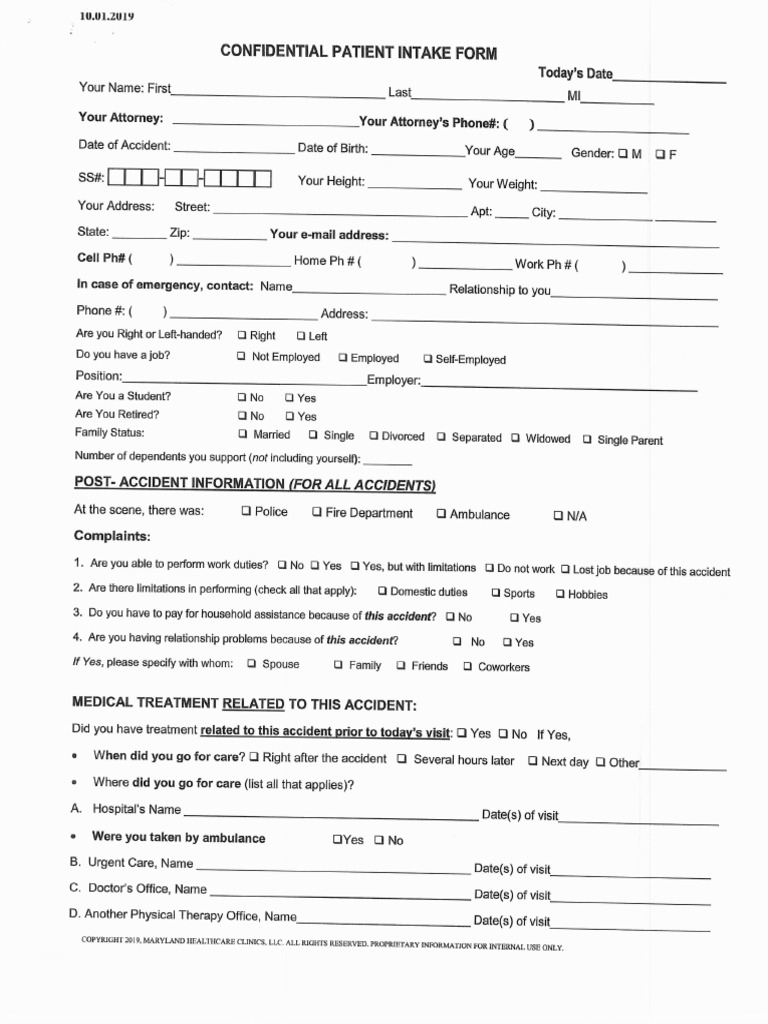 Confidential Patient Intake Form (accident) | PDF