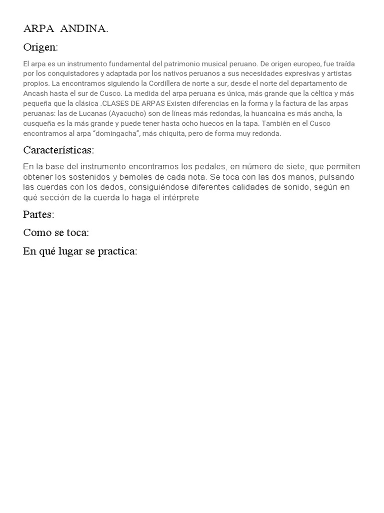 Arpa Peruana: Origen y Tipos | PDF