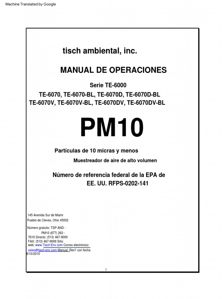 Tisch PM 10 Manual Español | Descargar gratis PDF | Calidad (comercial) | Enchufes y tomas de ...